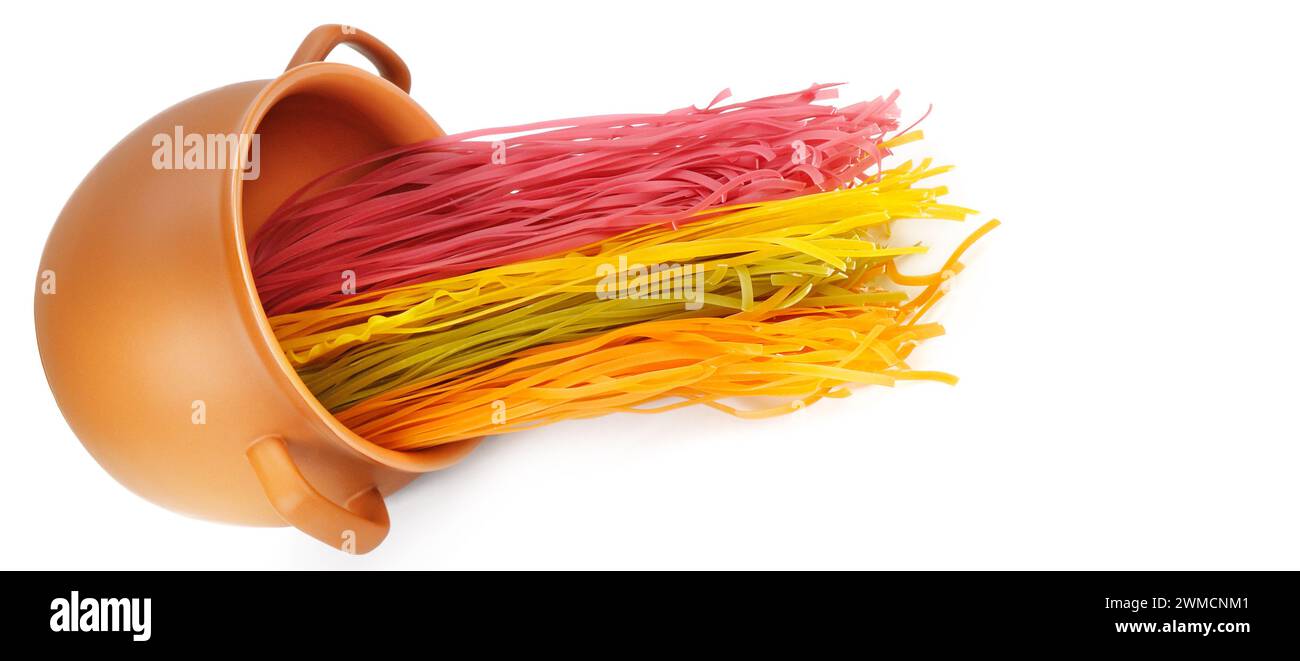 Pasta in a clay pot isolated on white background. Foods concept. Free ...