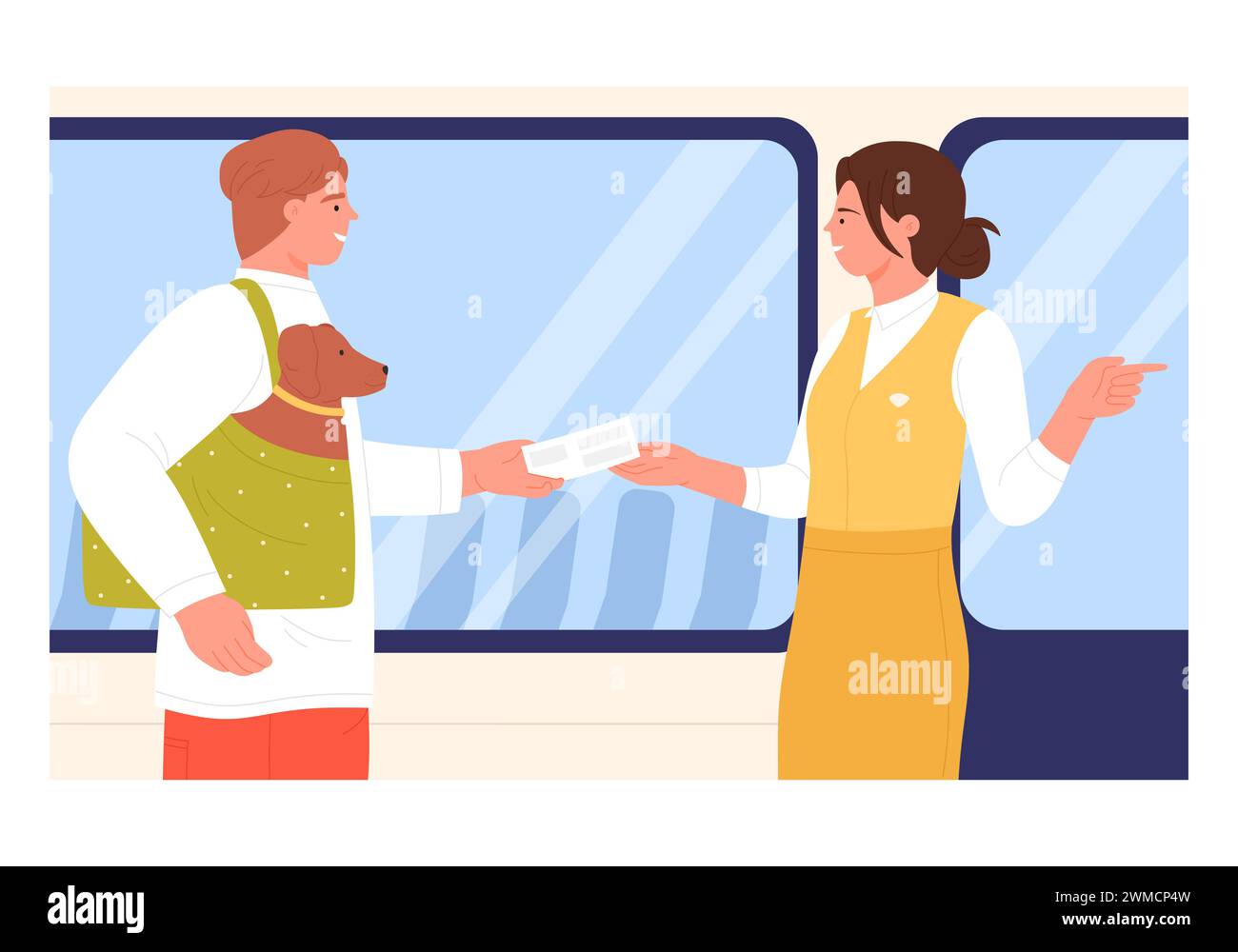 Passenger with dog checking airplane ticket. Travelling with pet on ...