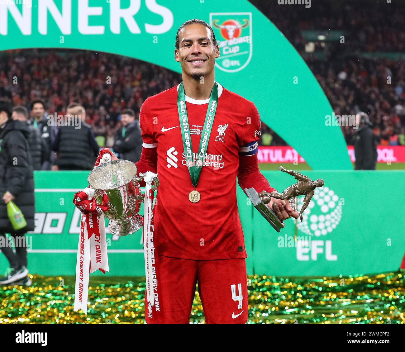 Virgil van Dijk of Liverpool with the Carabao Cup during the Carabao ...