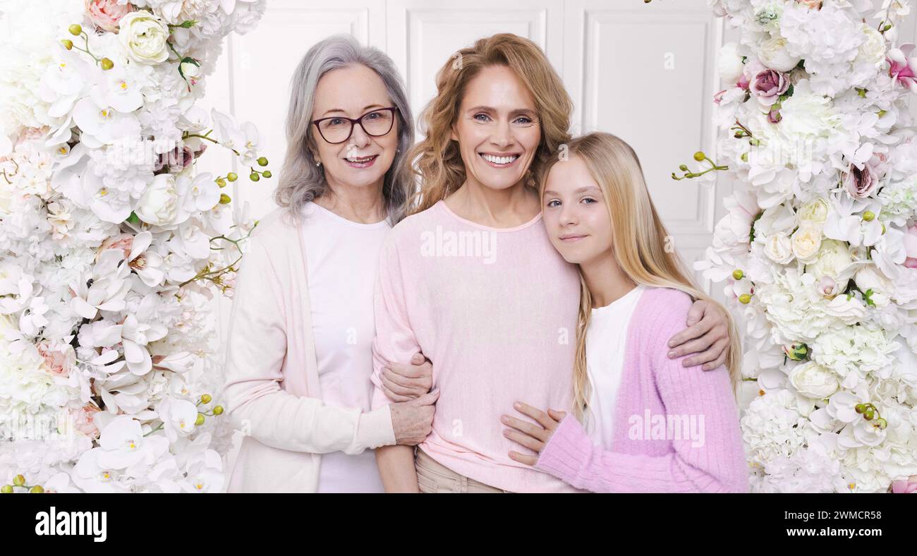 Three generations of women. Mother, grandmother and granddaughter look ...