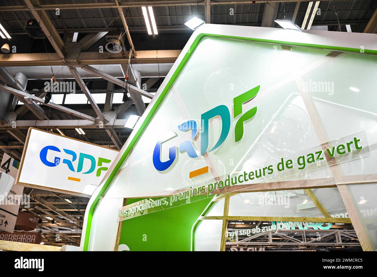 Paris, France. 25th Feb, 2024. Illustration of the logo GRDF during the ...