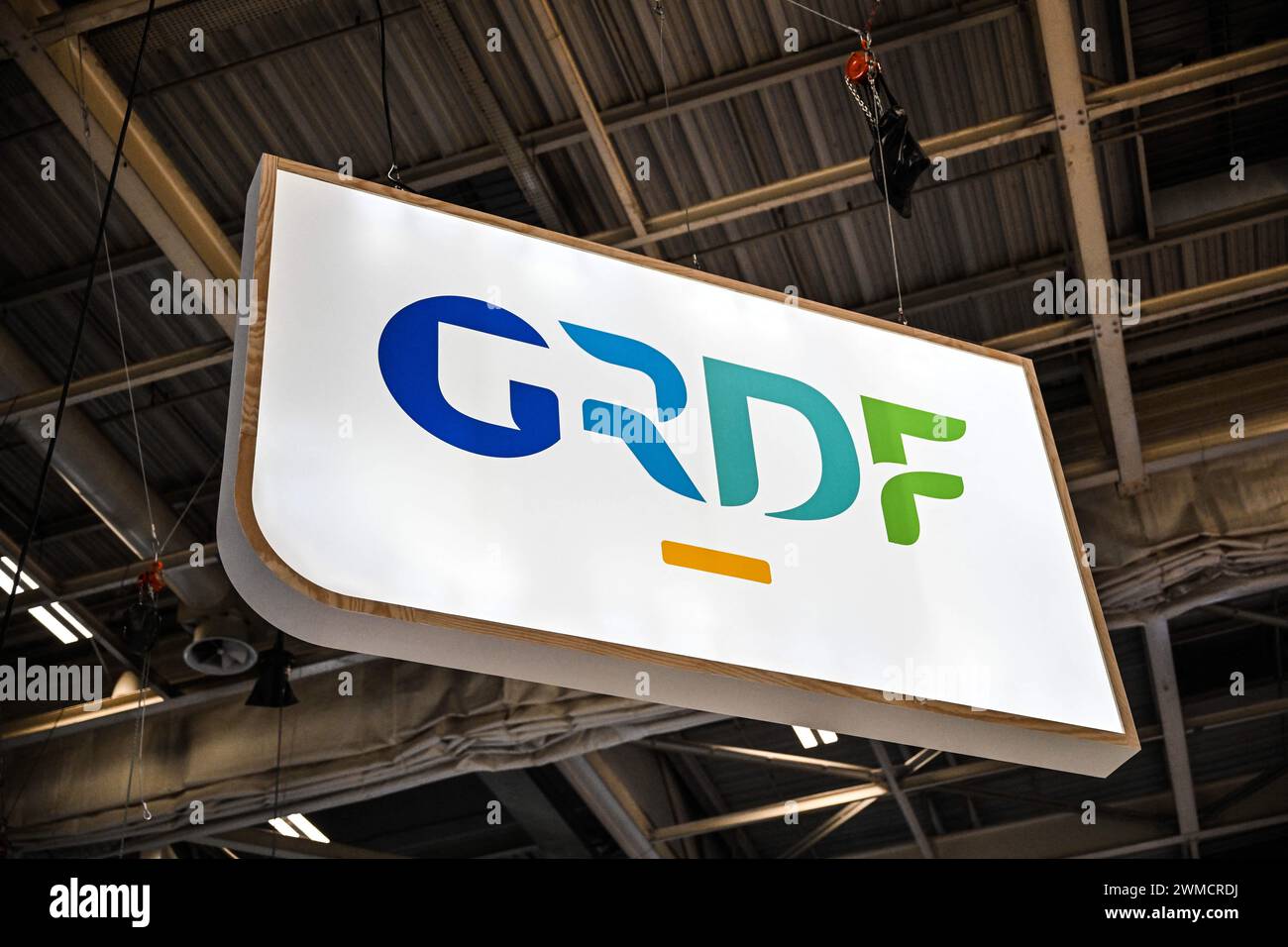 Paris, France. 25th Feb, 2024. Illustration of the logo GRDF during the ...