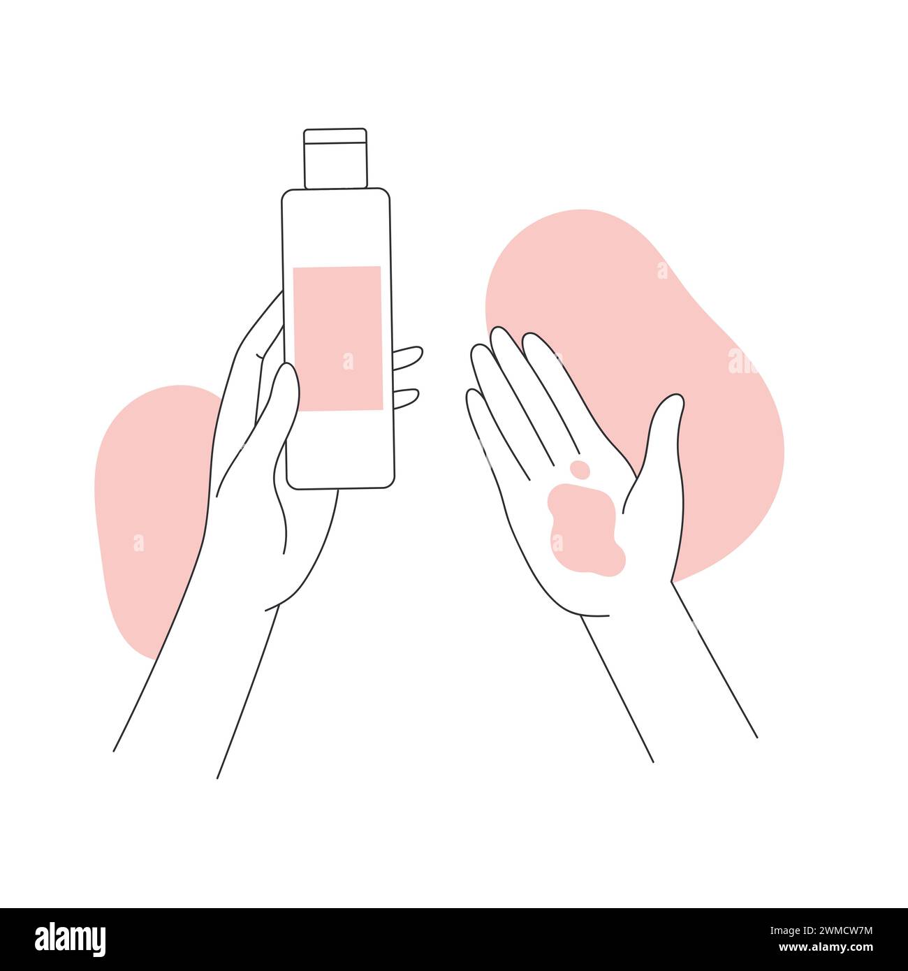 Putting shampoo in hand. Washing hair, taking a shower line vector ...