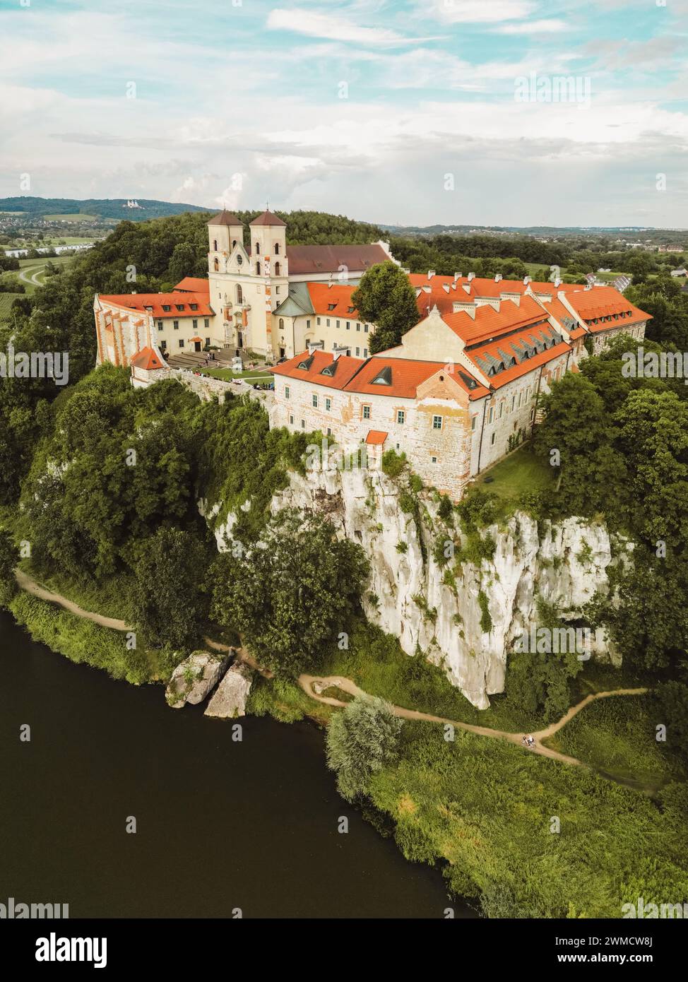 Aerial view of Benedictine abbey of Saints Peter and Paul in Tyniec ...