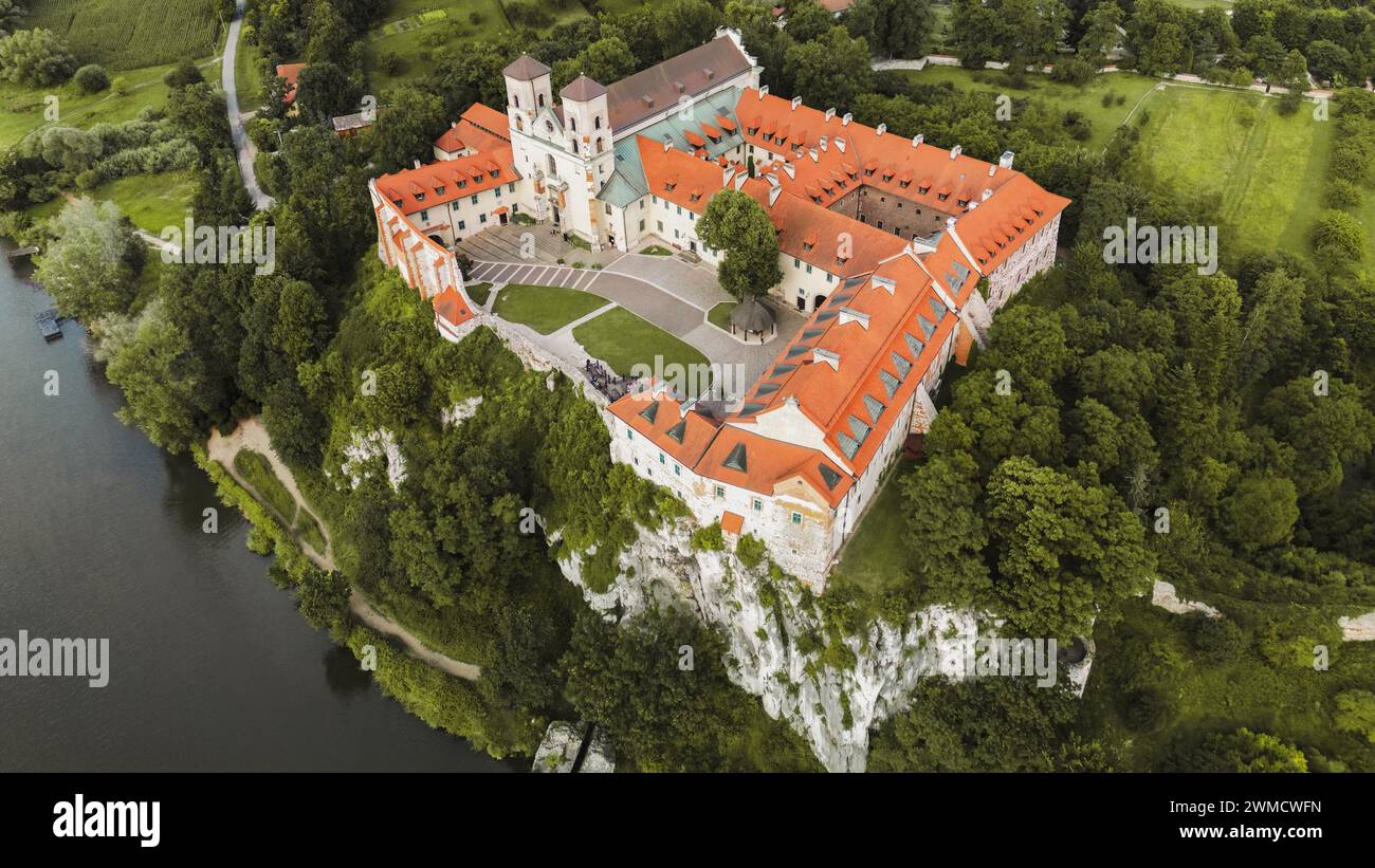 Aerial view of Benedictine abbey of Saints Peter and Paul in Tyniec ...