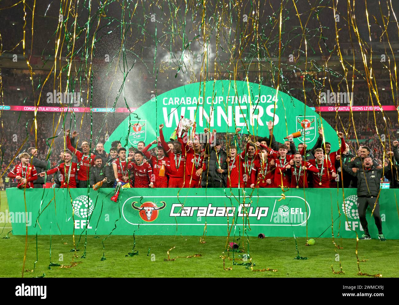 London, UK. 25th Feb, 2024. Liverpool celebrate winning at the Chelsea ...
