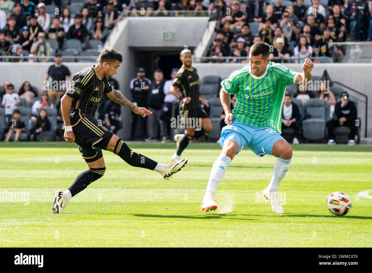 LAFC forward Cristian Olivera (13) takes a shot against Seattle ...