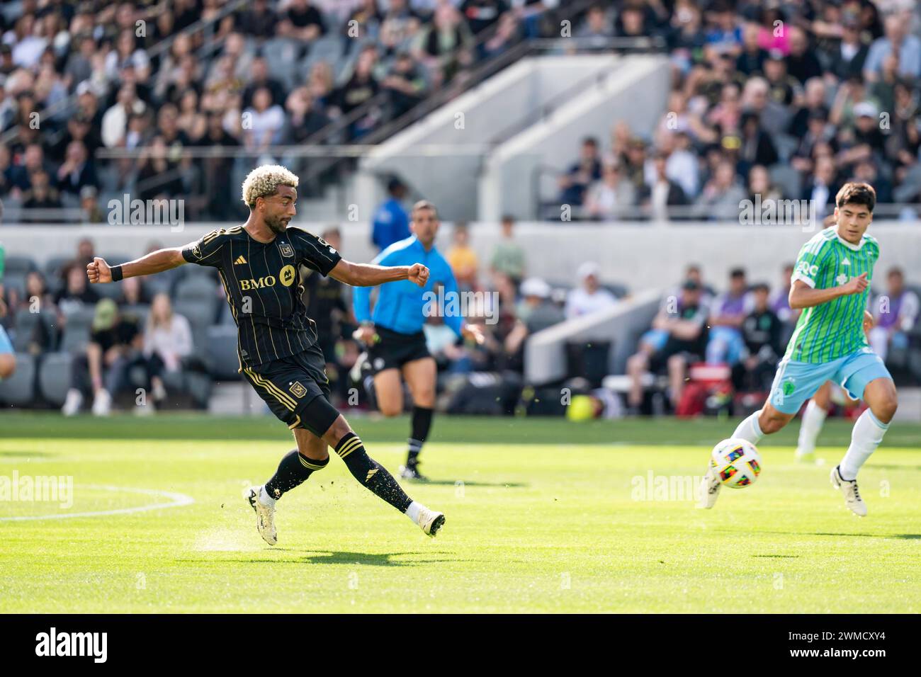 LAFC midfielder Timothy Tillman (11) takes a shot during a MLS match ...