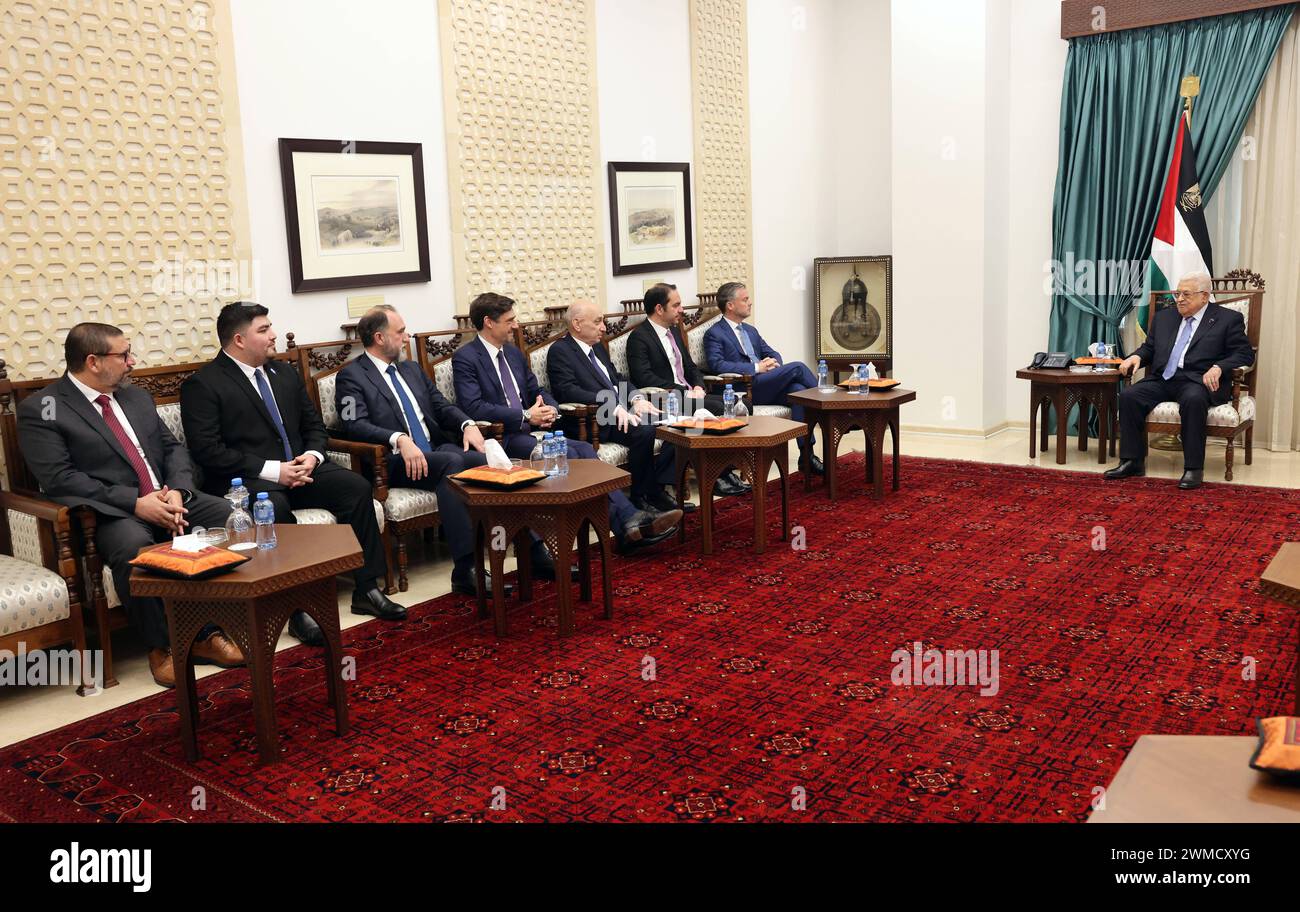 Palestinian President Mahmoud Abbas receives the credentials of the ...