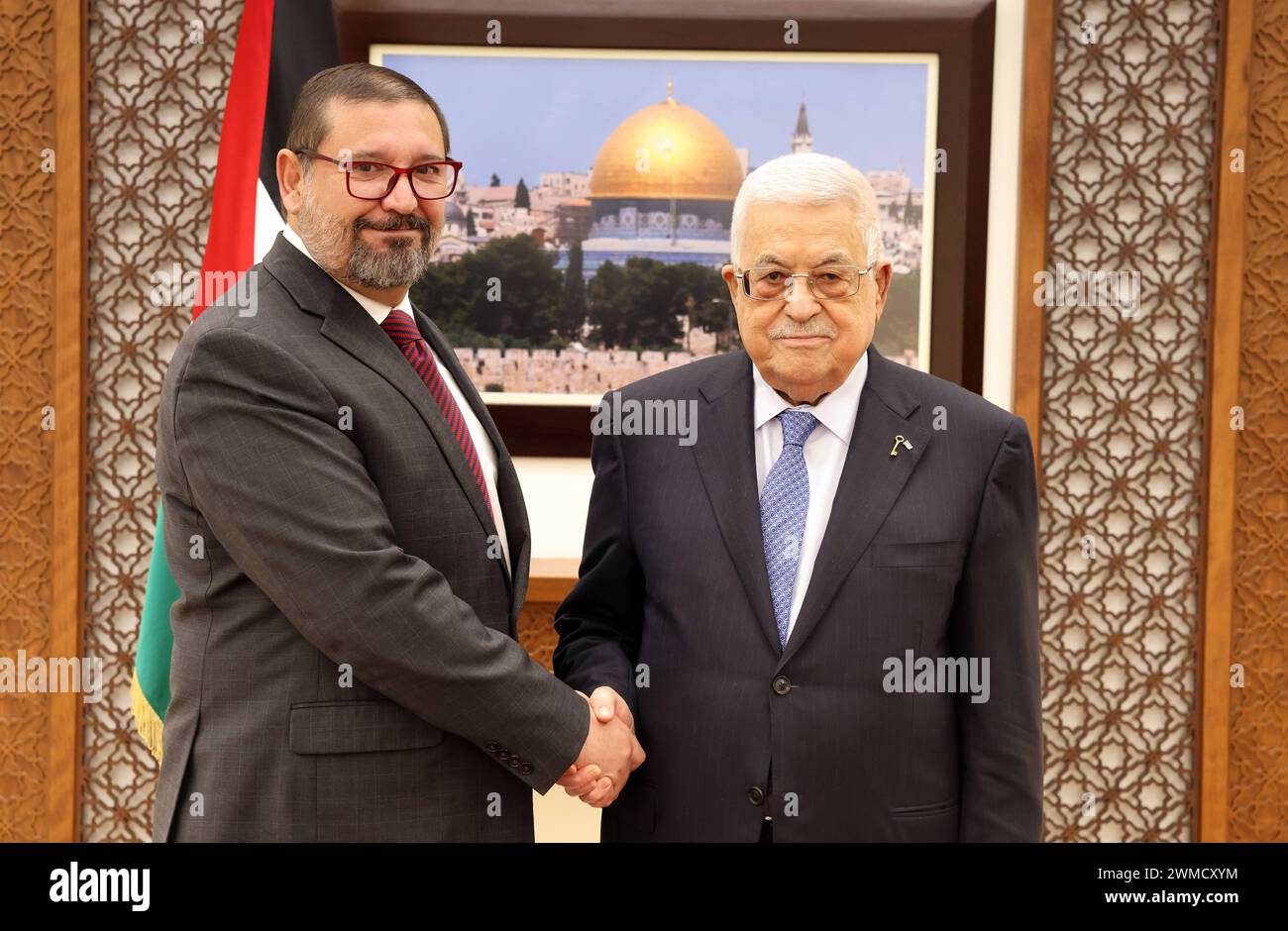 Palestinian President Mahmoud Abbas receives the credentials of the ...
