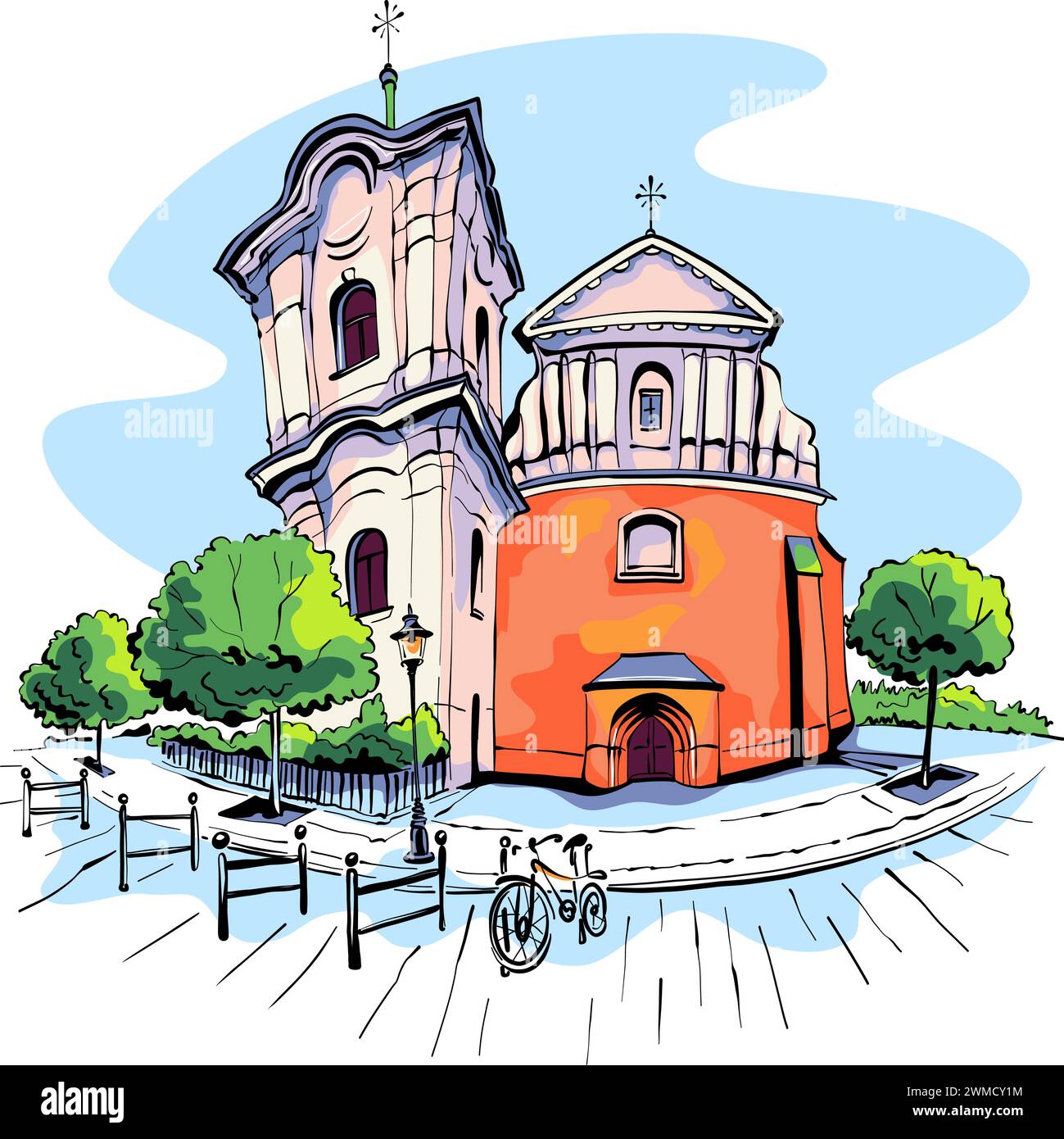 Town church square house Cut Out Stock Images & Pictures - Alamy