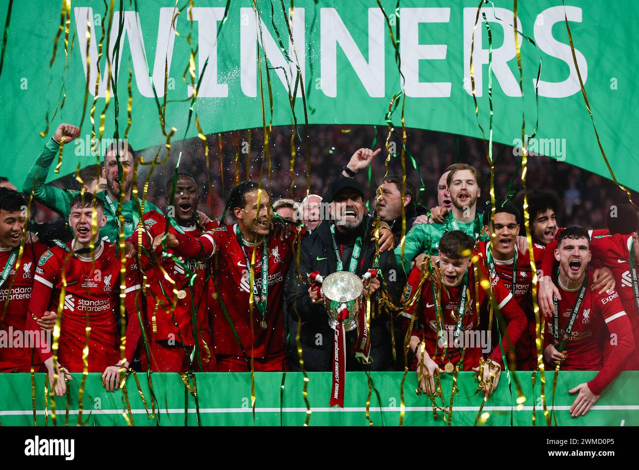 LONDON, UK - 25th Feb 2024: Liverpool manager Jurgen Klopp lifts the ...