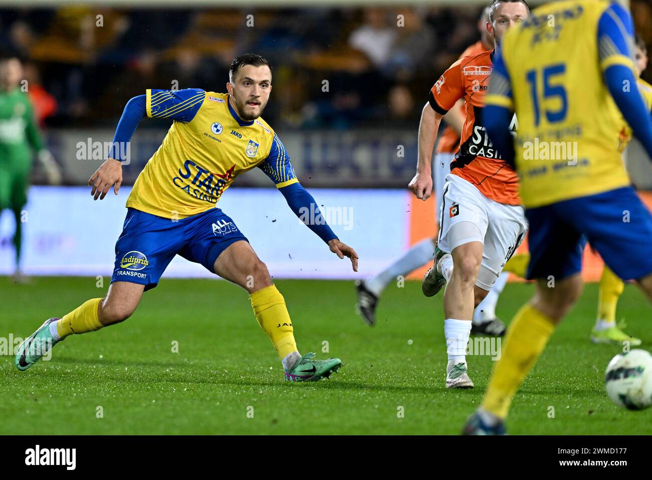 Beveren Waas, Belgium. 23rd Feb, 2024. Erdon Daci (10) of Beveren ...