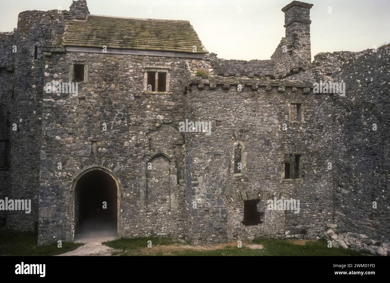 1987 archive photograph of Weobley Castle, a 14th-century fortified ...
