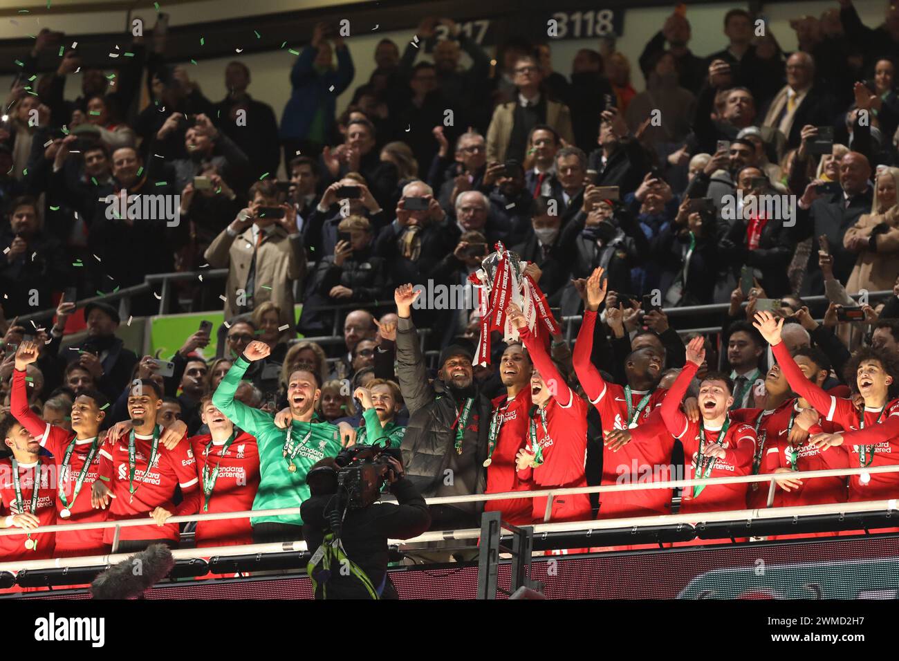 London, UK. 25th Feb, 2024. Liverpool celebrate after winning the EFL ...