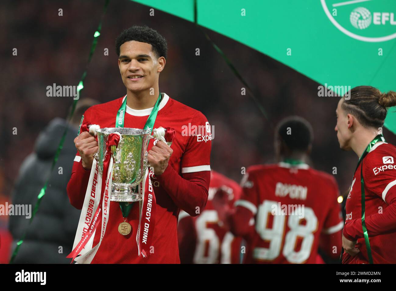 London, UK. 25th Feb, 2024. Jarell Quansah of Liverpool celebrates ...