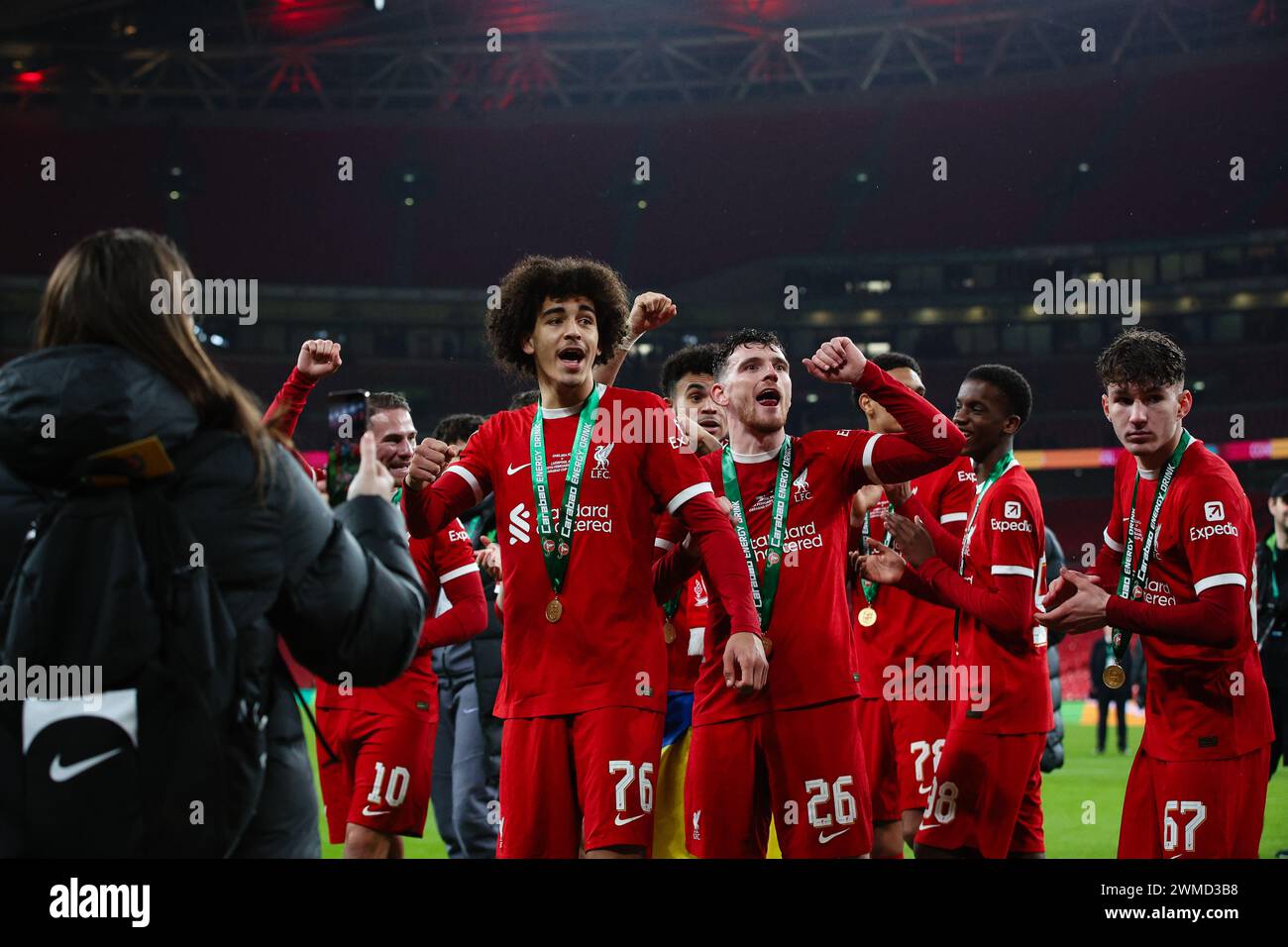 LONDON, UK - 25th Feb 2024: Liverpool players celebrate victory after ...