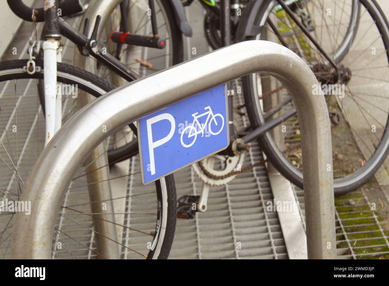 Dublin, Ireland - February 24th 2024: A close up photo of a blue bike ...