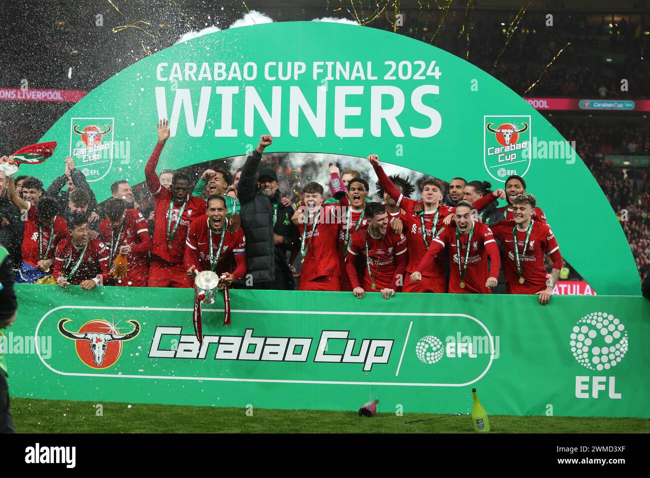 London, UK. 25th Feb, 2024. Liverpool celebrate after winning the EFL ...