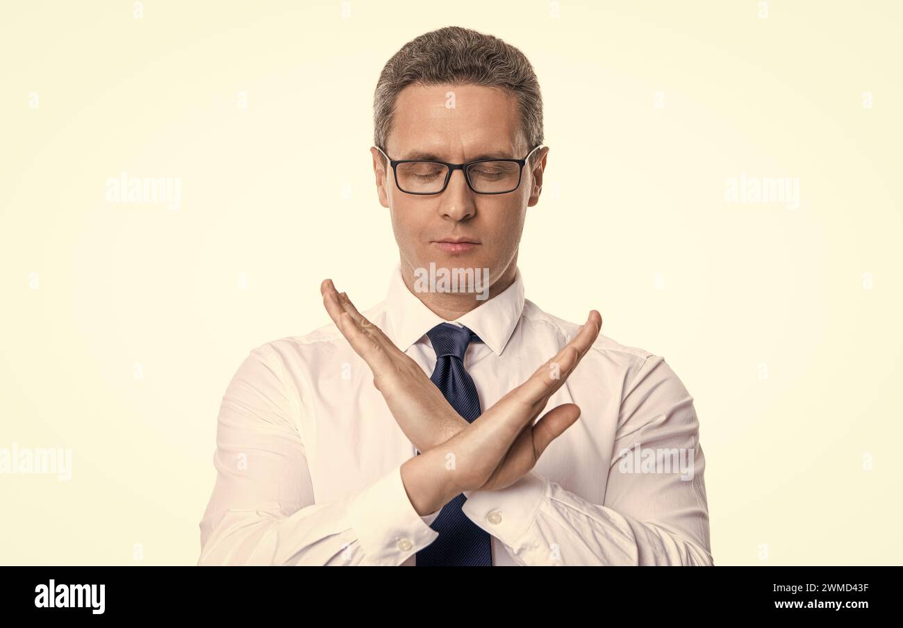 man with no gesture isolated on white, objection. man show no at studio ...