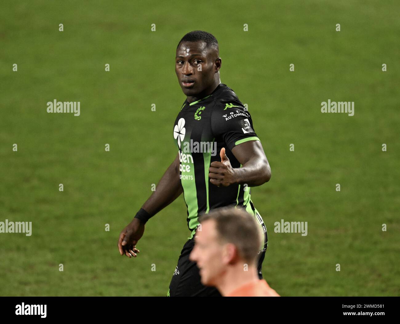 Eupen, Belgium. 25th Feb, 2024. Cercle's Kevin Denkey celebrates after ...