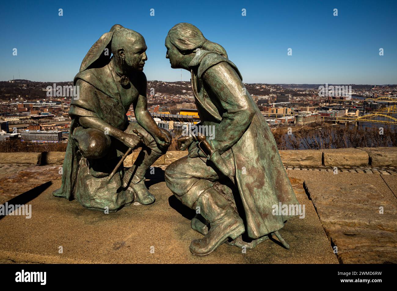 the bronze statue honoring George Washington and Seneca leader Guyasuta ...