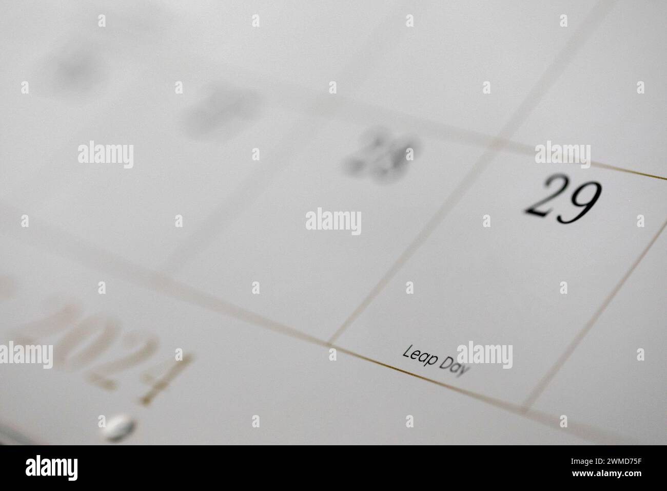 A calendar shows the month of February, including leap day, Feb. 29, on ...