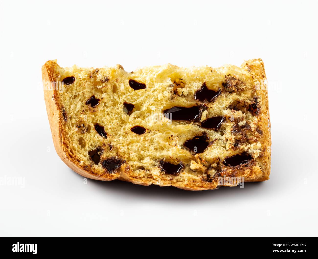 A chocottone, chocolate panettone slice isolated on white background ...