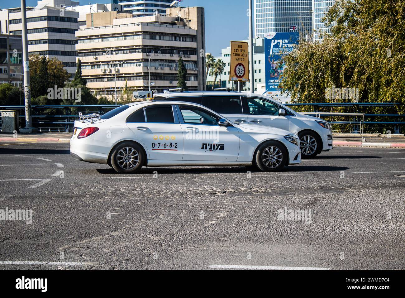 Tel Aviv, Israel, February 25, 2024 Israeli taxi driving in the streets ...