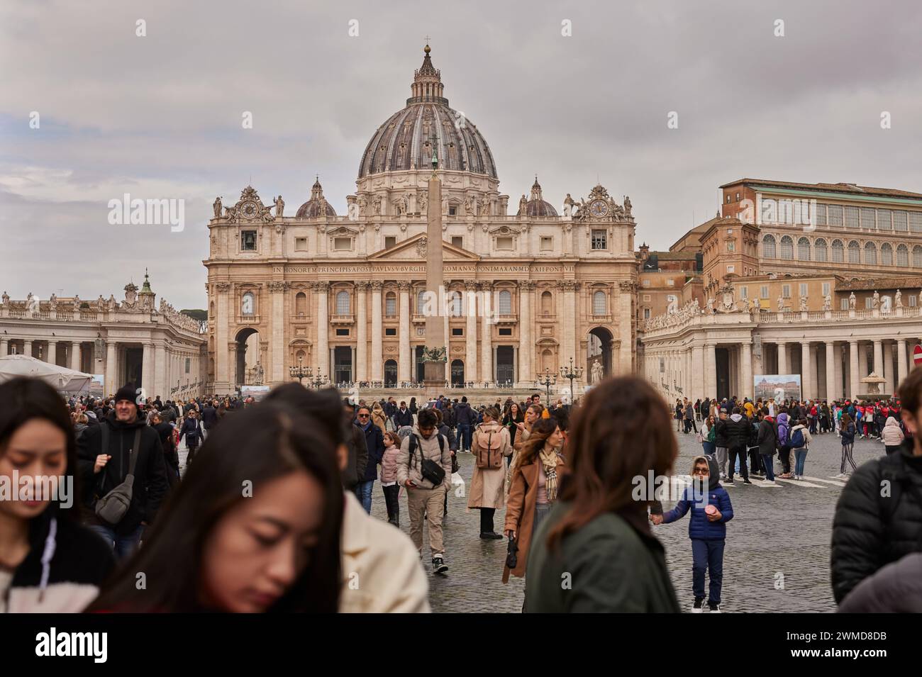 River Tiber bridges with Vatican City St. Peter's Basilica on the skyline of Rome, Italy Stock ...