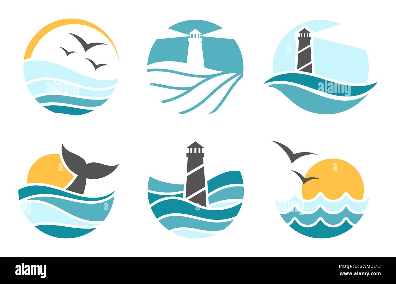 Aquatic environment logo collection. Ocean waves with whale tail in ...