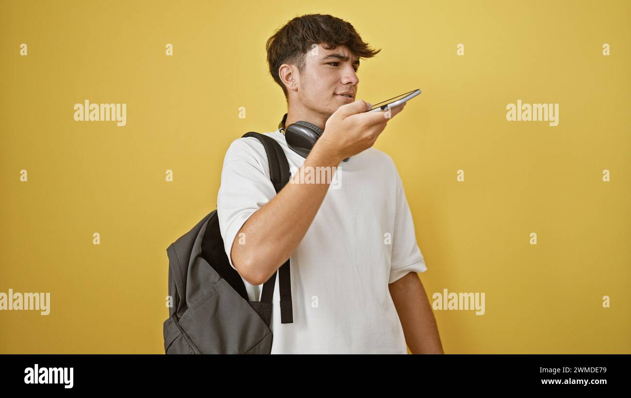 Tech-savvy young hispanic teenager, a portrait of a smart student ...
