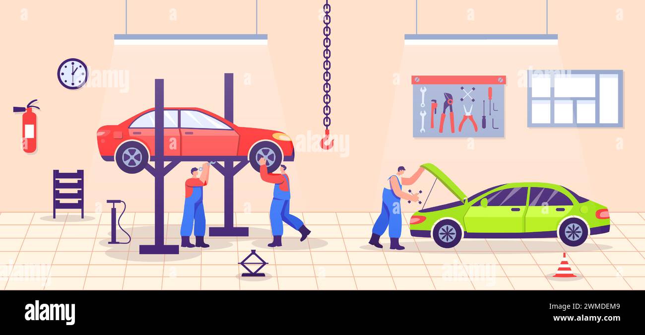 Cartoon of man fixing car hi-res stock photography and images - Alamy