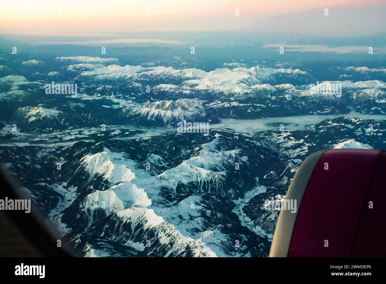 European Alps (Austrain) from window of airplane and gondola of ...