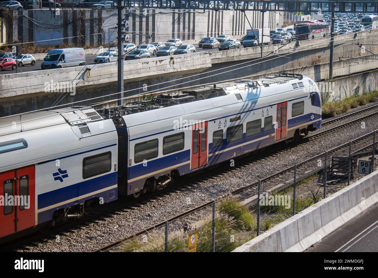 Tel Aviv, Israel, February 25, 2024 Train connecting Tel Aviv to ...