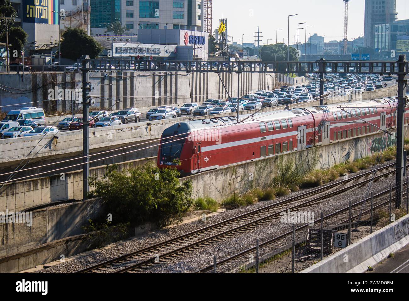 Tel Aviv, Israel, February 25, 2024 Train connecting Tel Aviv to ...