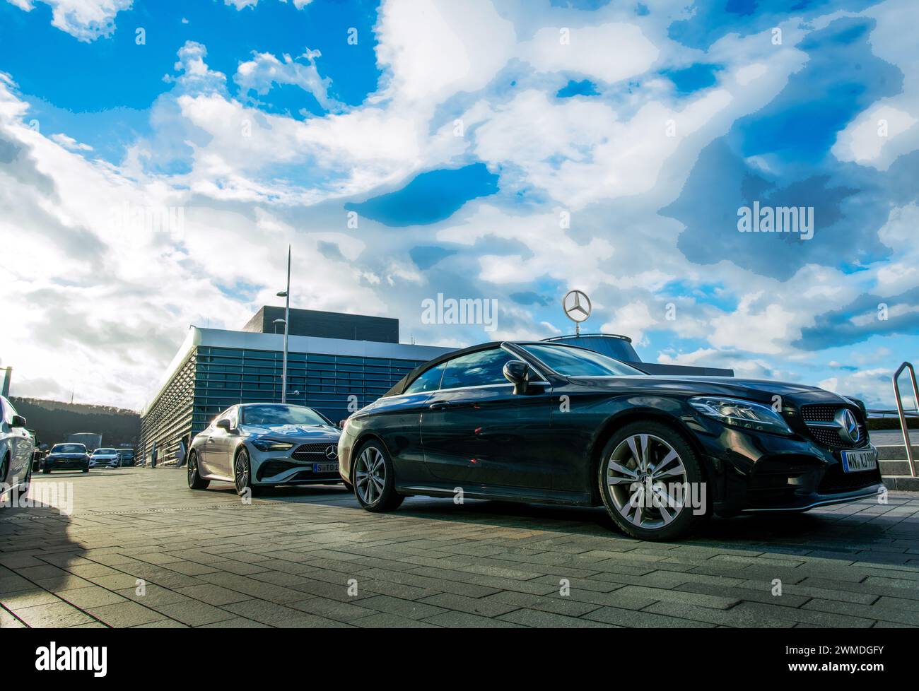 12-20-2023 Stuttgart, GERMANY Black convertible coupe, Meresedes-Benz ...