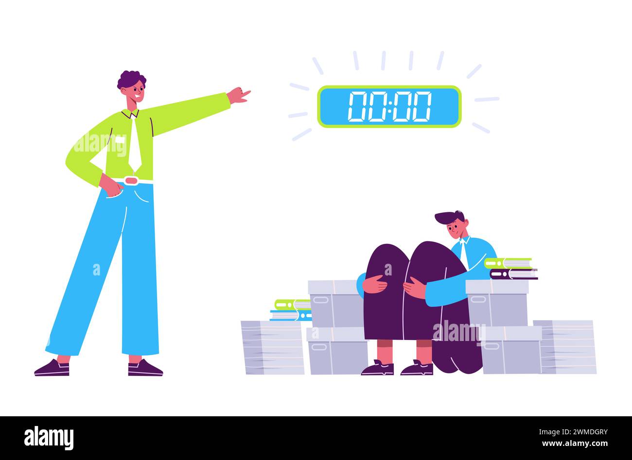 Deadline concept. Cartoon stressed employee under pressure, manager ...
