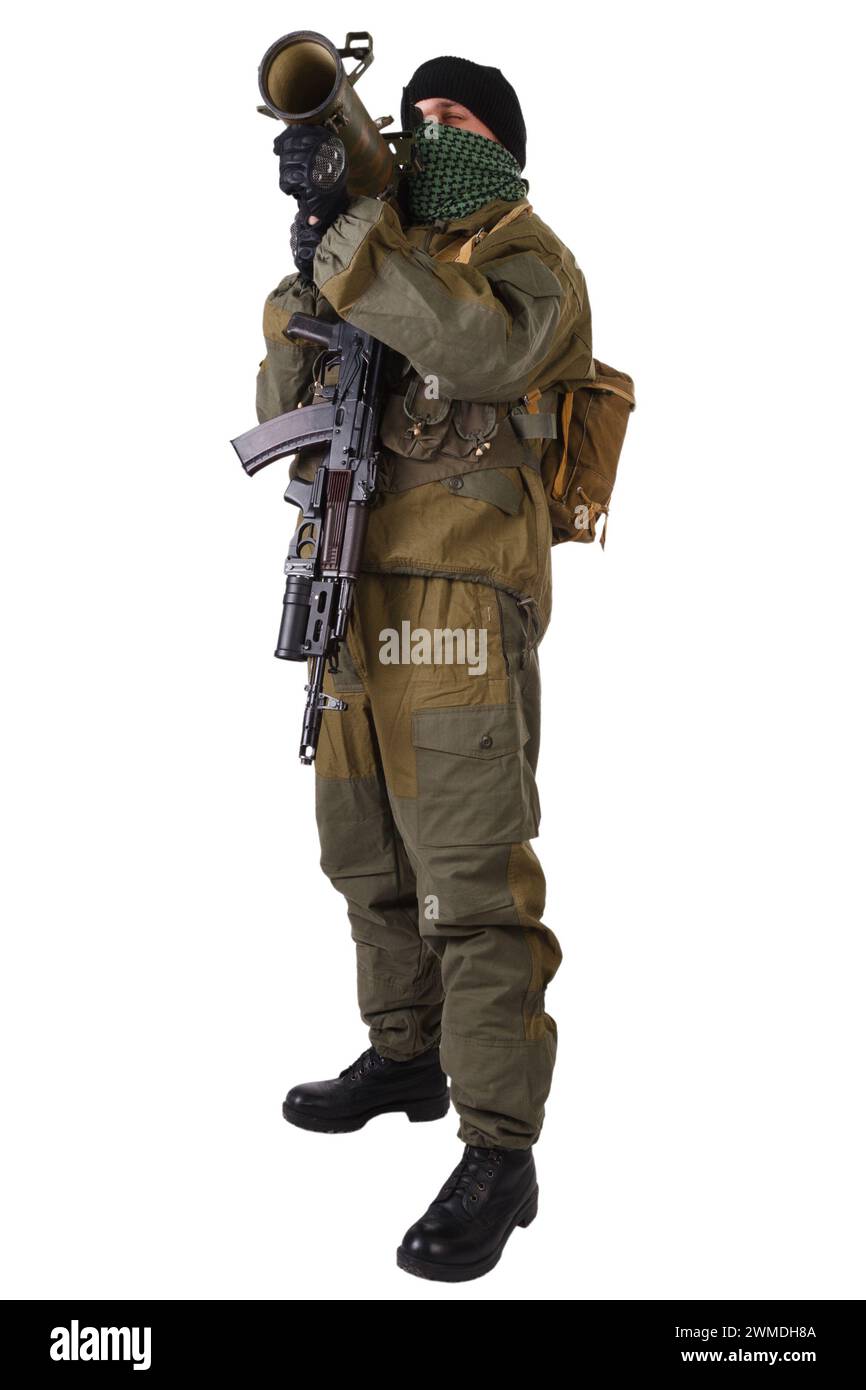 Insurgent fighter fire RPG rocket launcher isolated on white Stock ...