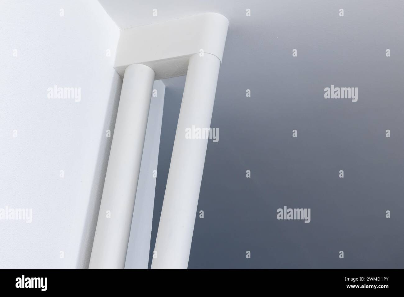 Abstract empty white minimal interior details, niche cornere with tubes ...