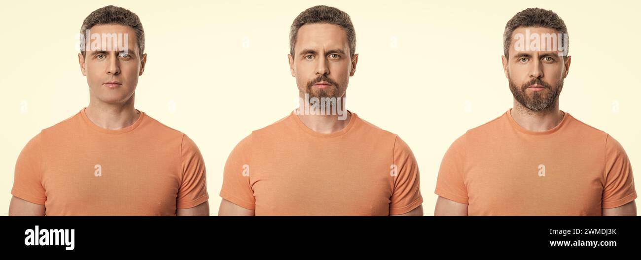 Man with different facial hair beard styles on face. Three portraits of ...