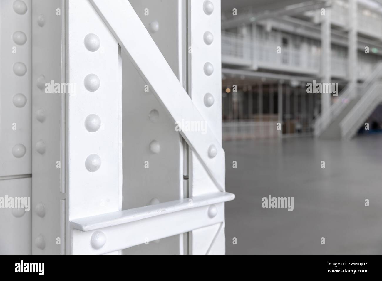 White steel truss pillar structure, close up photo, vintage industrial ...