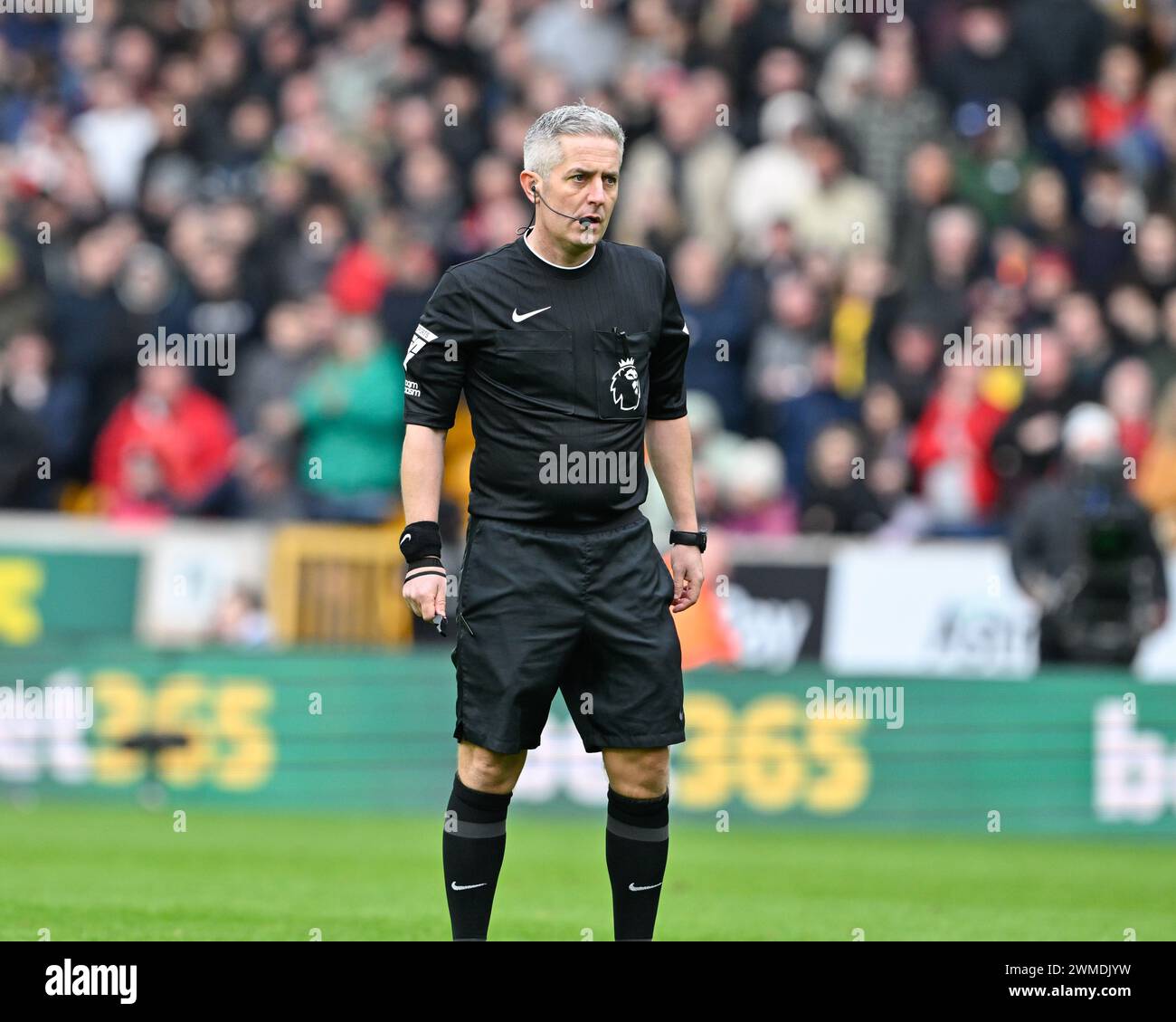 Referee Darren Bond, during the Premier League match Wolverhampton ...