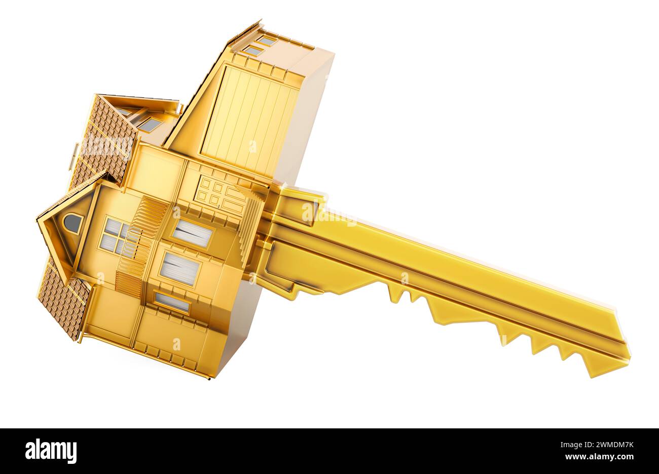 Golden Home Key, 3D rendering isolated on white background Stock Photo ...