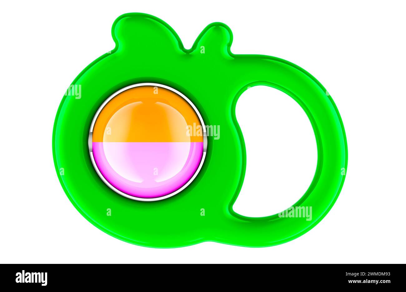 Green Baby Rattle, Baby Rattle in shape apple. 3D rendering isolated on ...