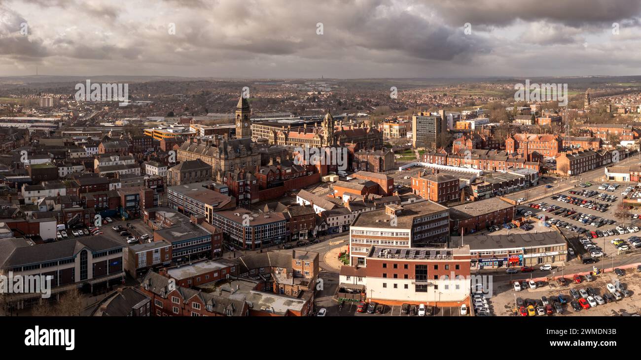 Aerial panorama landscape of the West Yorkshire city of Wakefield in a ...