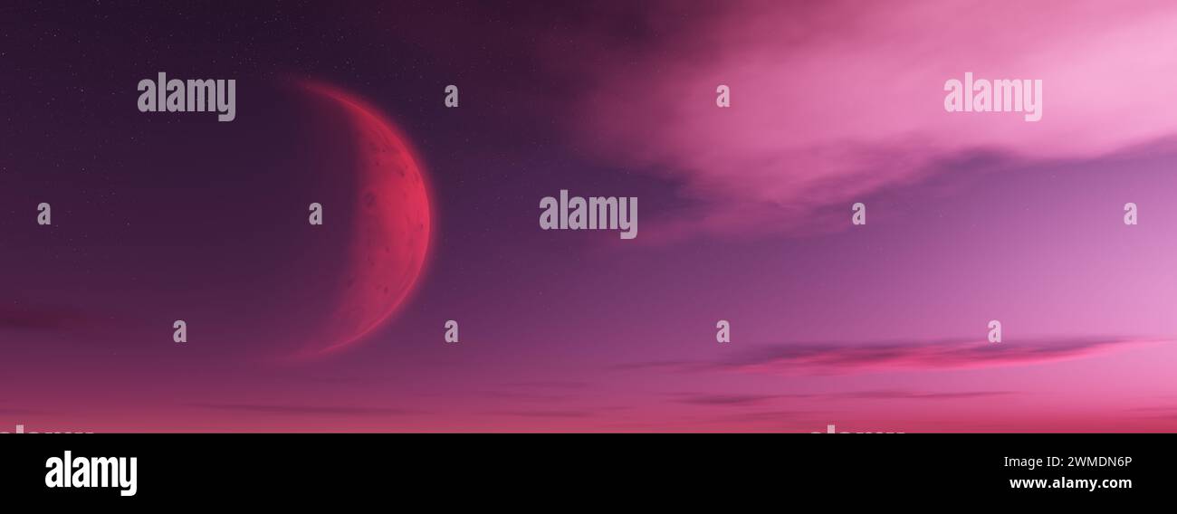 Sci-fi Colorful Cloudscape Sky Background with Alien planet. 3d ...