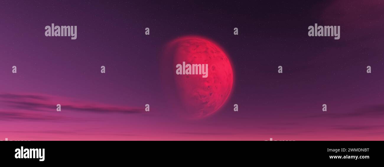 Sci-fi Colorful Cloudscape Sky Background with Alien planet. 3d ...