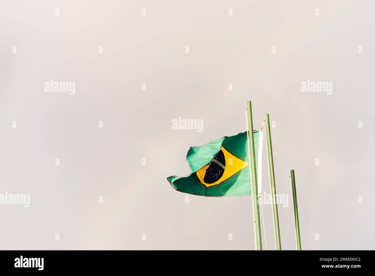 Salvador, Bahia, Brazil - August 27, 2022: Brazilian flag flying in the ...