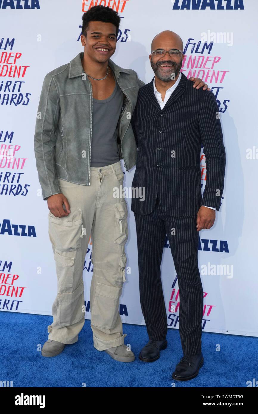 Elijah Wright, left, and Jeffrey Wright arrive at the Film Independent ...